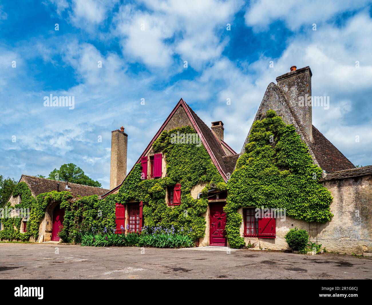 Magnificent view, empty streets of the medieval city of Beaune in ...