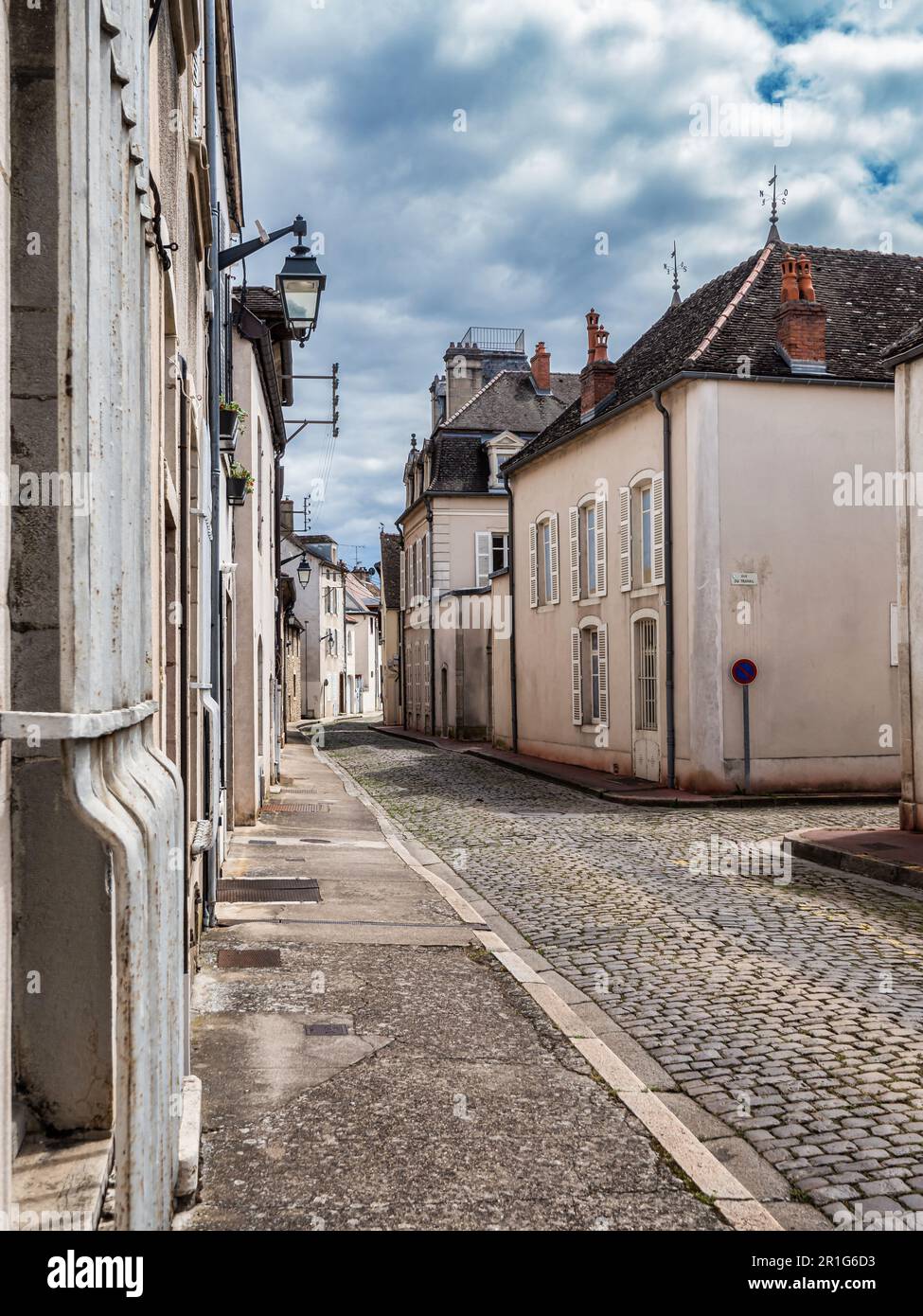 Magnificent view, empty streets of the medieval city of Beaune in ...