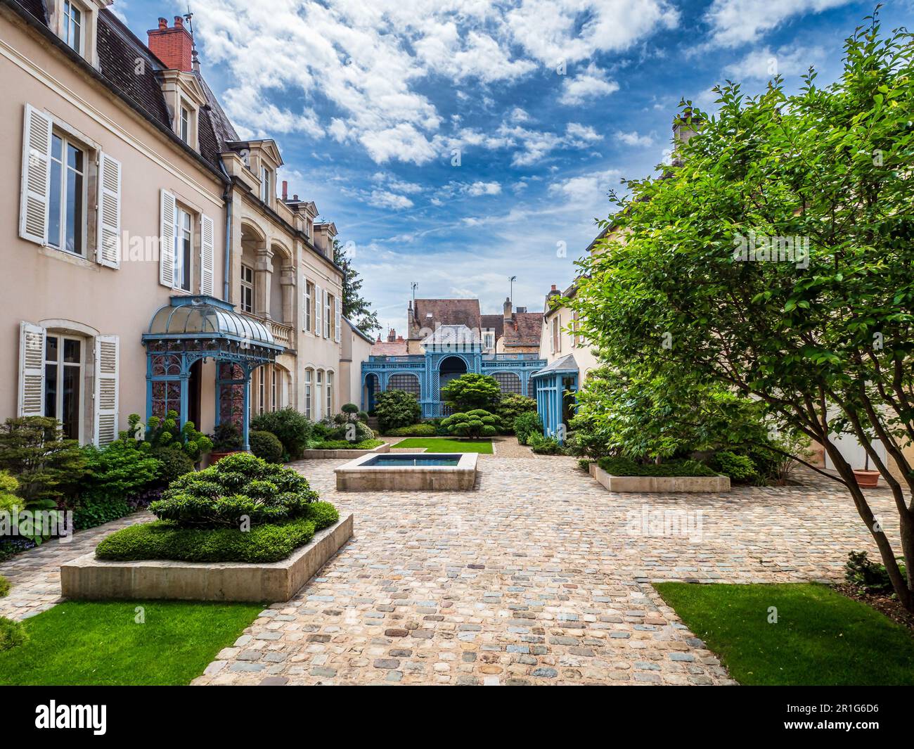 Magnificent view, empty streets of the medieval city of Beaune in ...