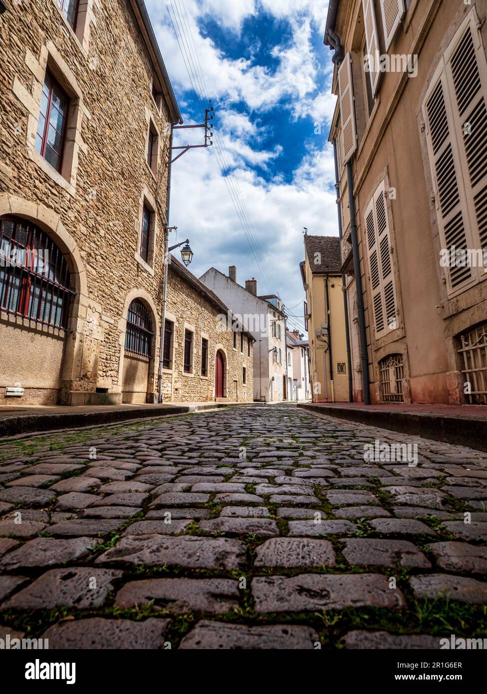 Magnificent view, empty streets of the medieval city of Beaune in ...