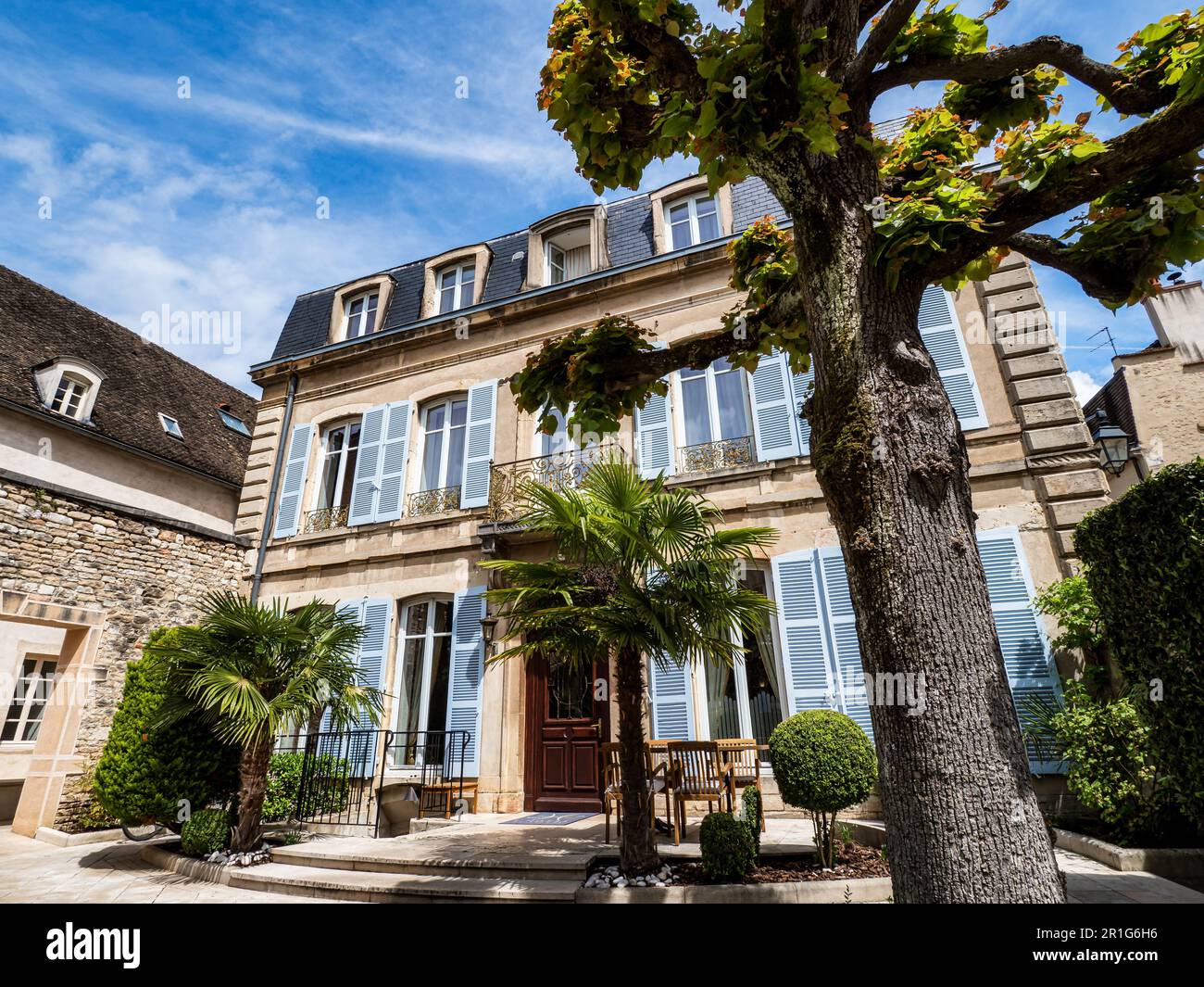 Magnificent view, empty streets of the medieval city of Beaune in ...