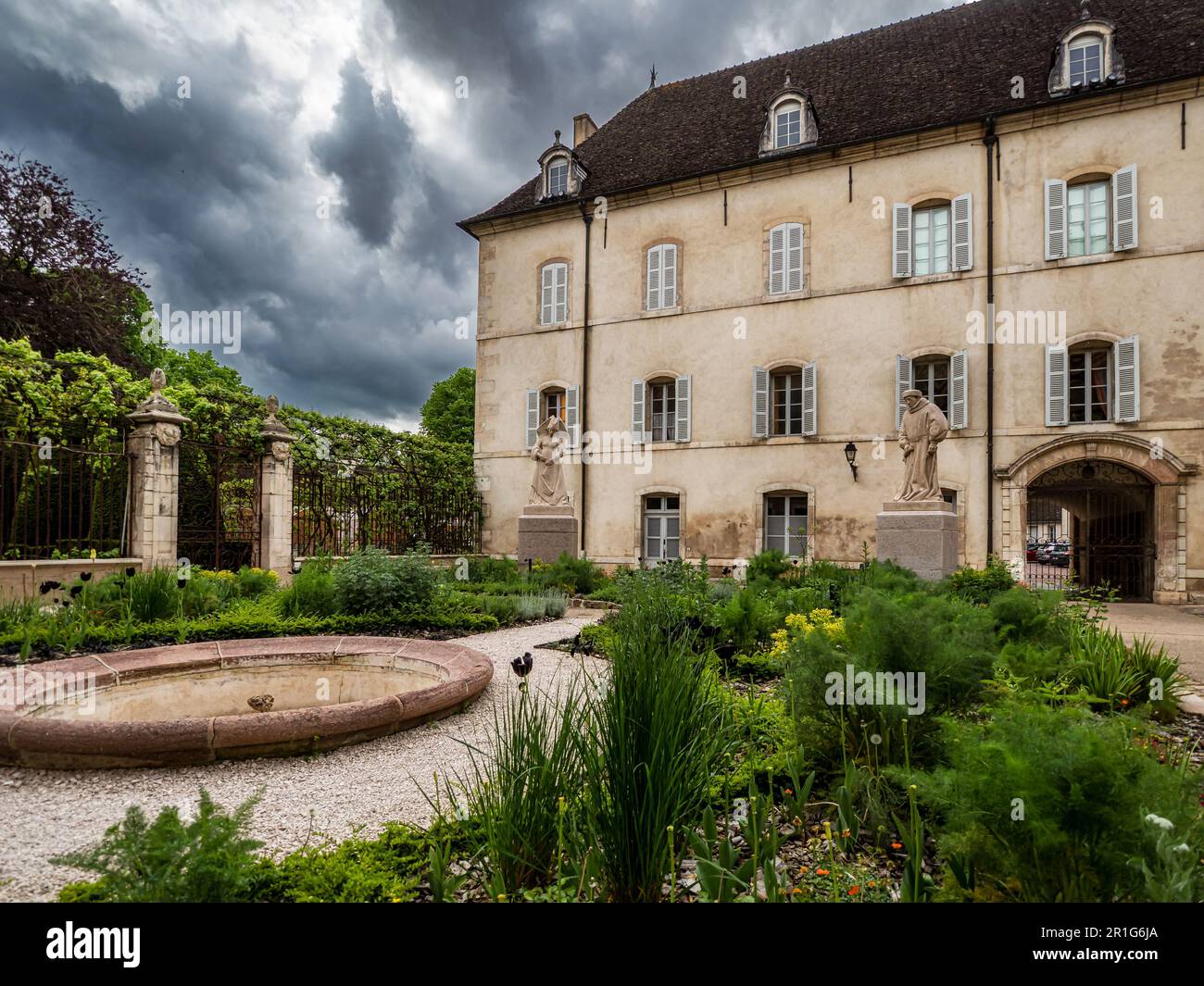 Magnificent view, empty streets of the medieval city of Beaune in ...