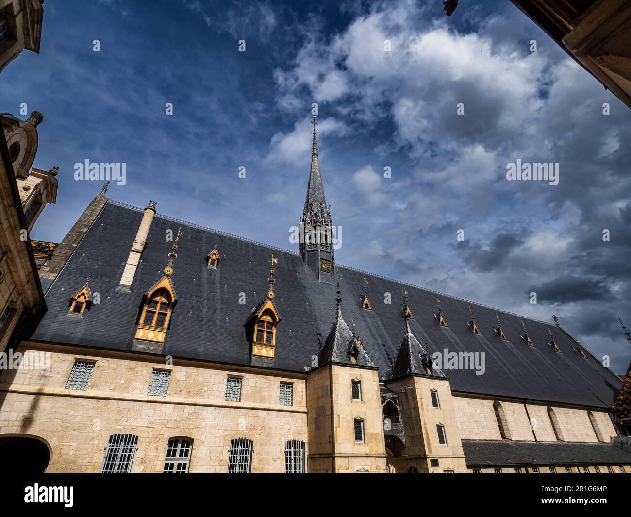 Magnificent view, empty streets of the medieval city of Beaune in ...