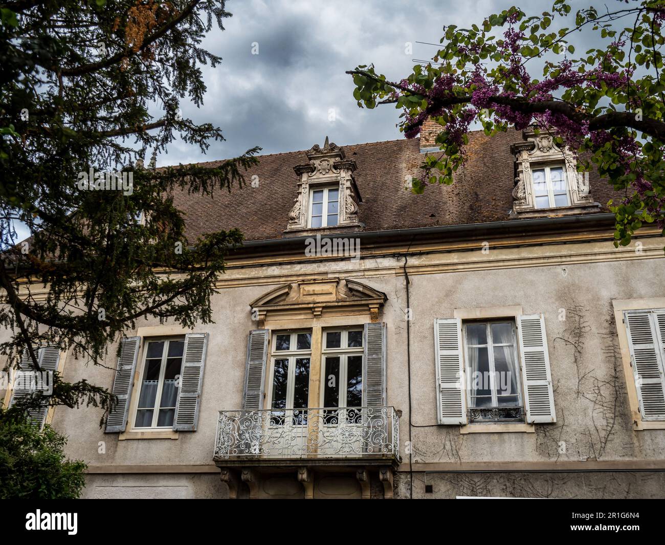 Magnificent view, empty streets of the medieval city of Beaune in ...
