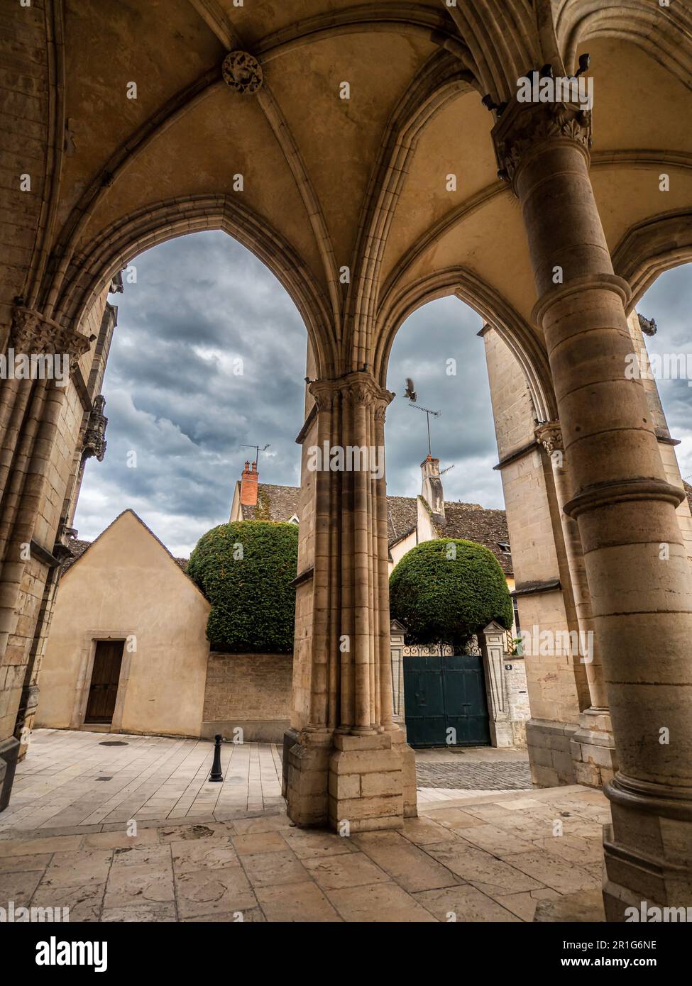 Magnificent view, empty streets of the medieval city of Beaune in ...