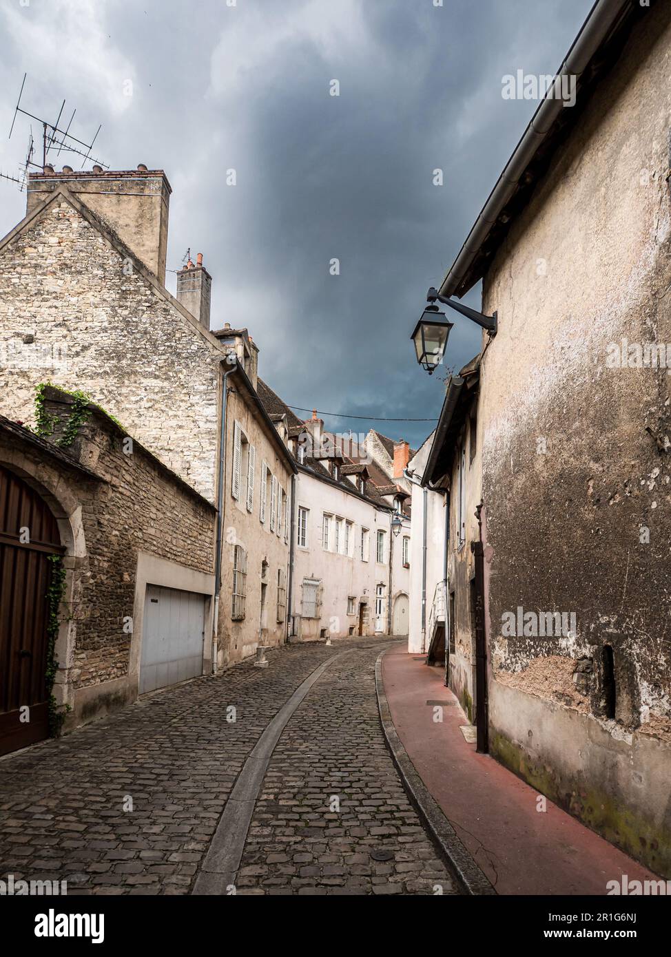 Magnificent view, empty streets of the medieval city of Beaune in ...
