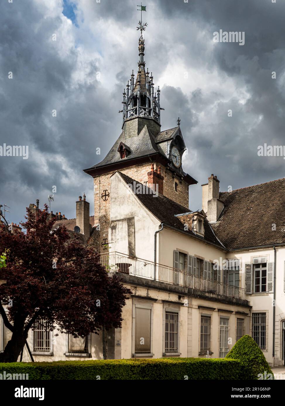 Magnificent view, empty streets of the medieval city of Beaune in ...