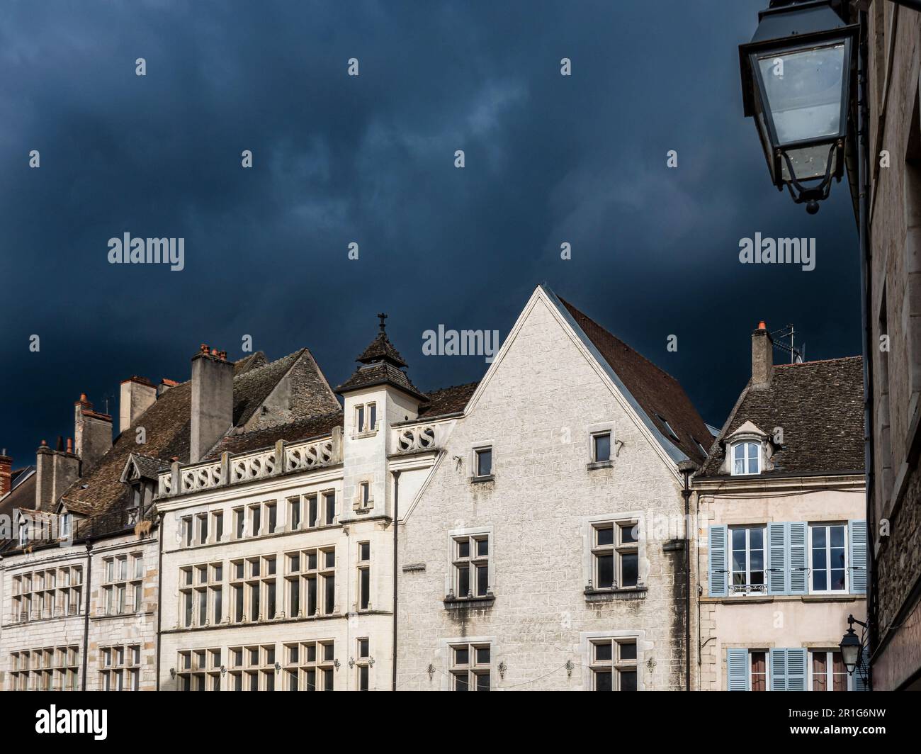 Magnificent view, empty streets of the medieval city of Beaune in ...
