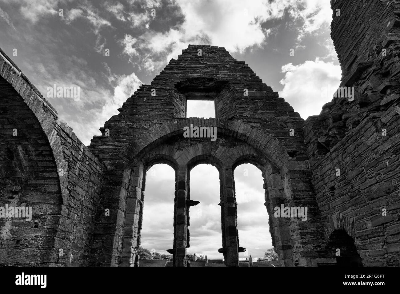 Castle ruin and former bishop's residence, Bishop's Palace, monochrome ...