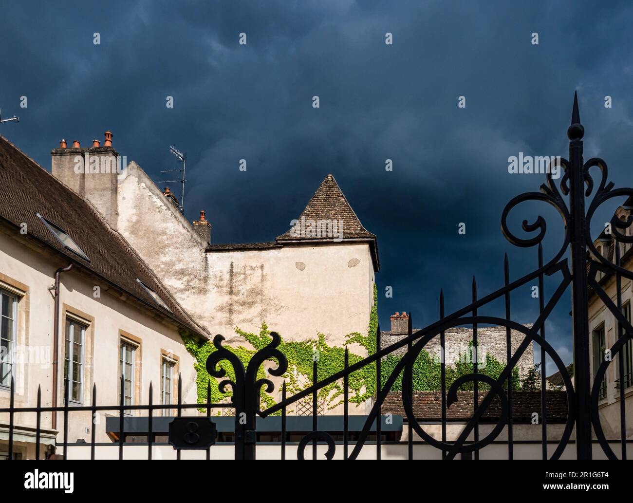 Magnificent view, empty streets of the medieval city of Beaune in ...