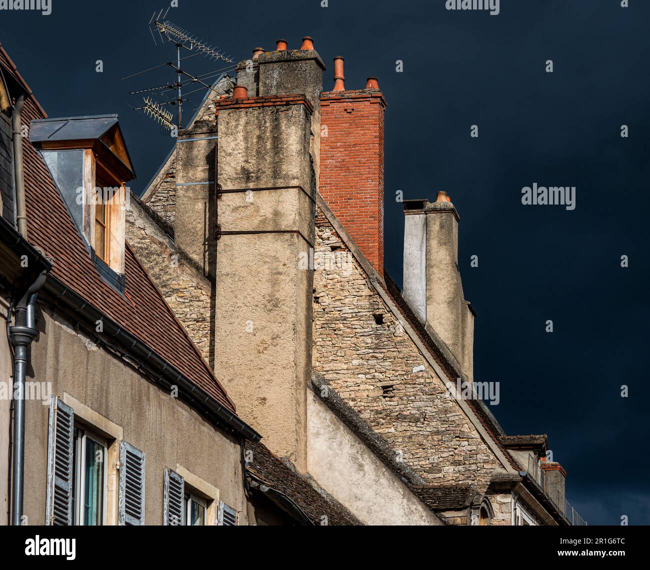 Magnificent view, empty streets of the medieval city of Beaune in ...