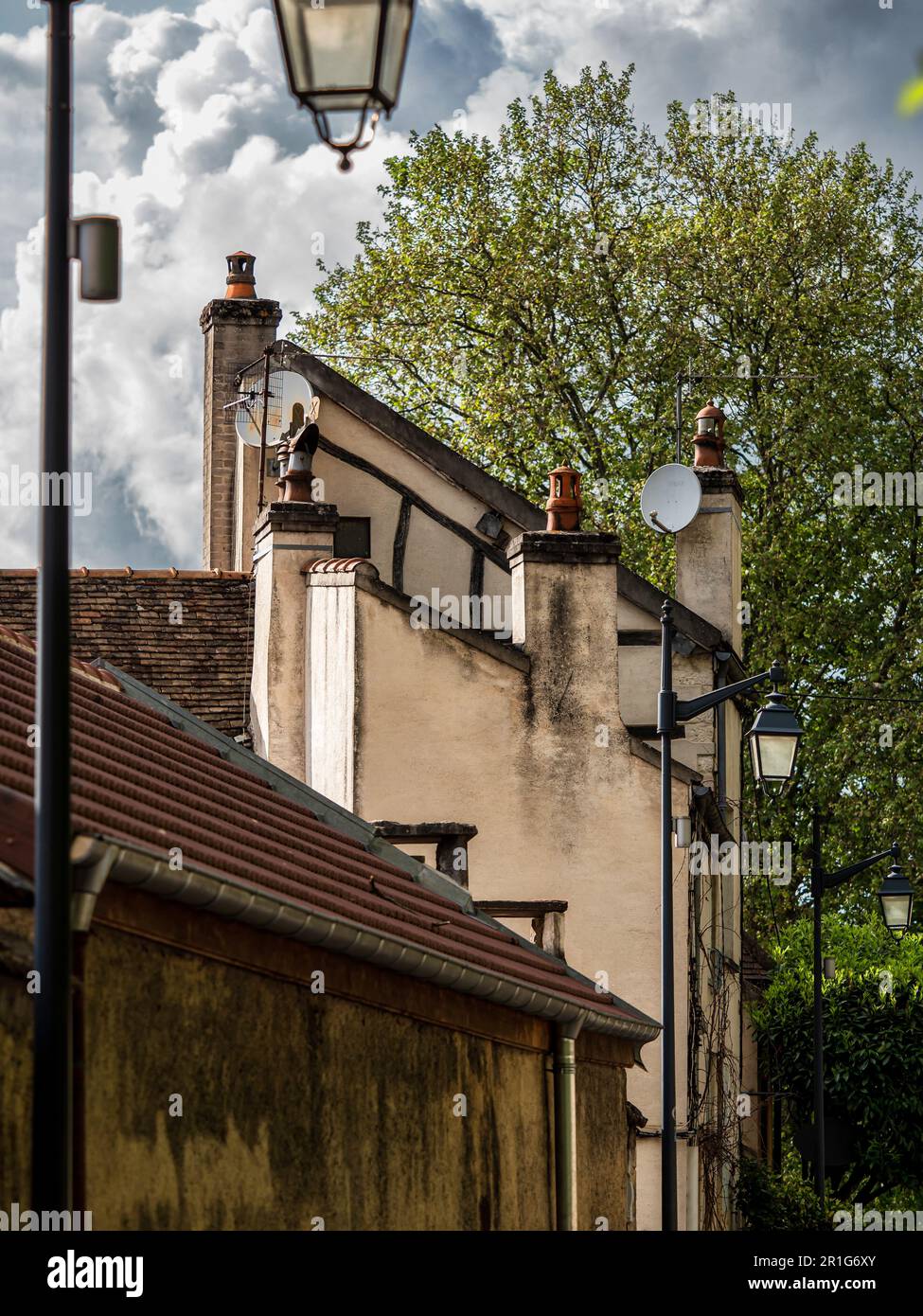 Magnificent view, empty streets of the medieval city of Beaune in ...
