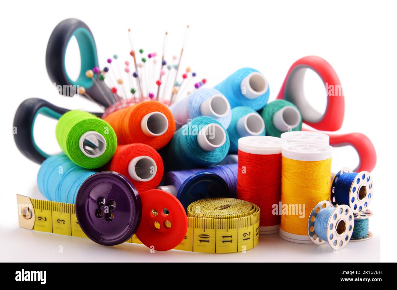 Composition with tailor threads isolated on white background Stock ...