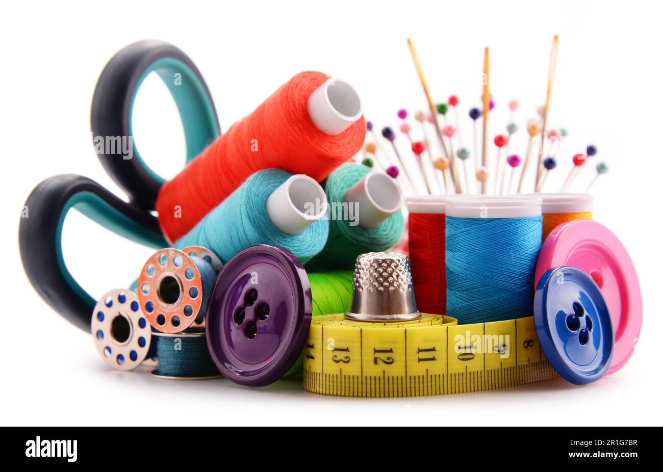 Composition with tailor threads isolated on white background Stock ...