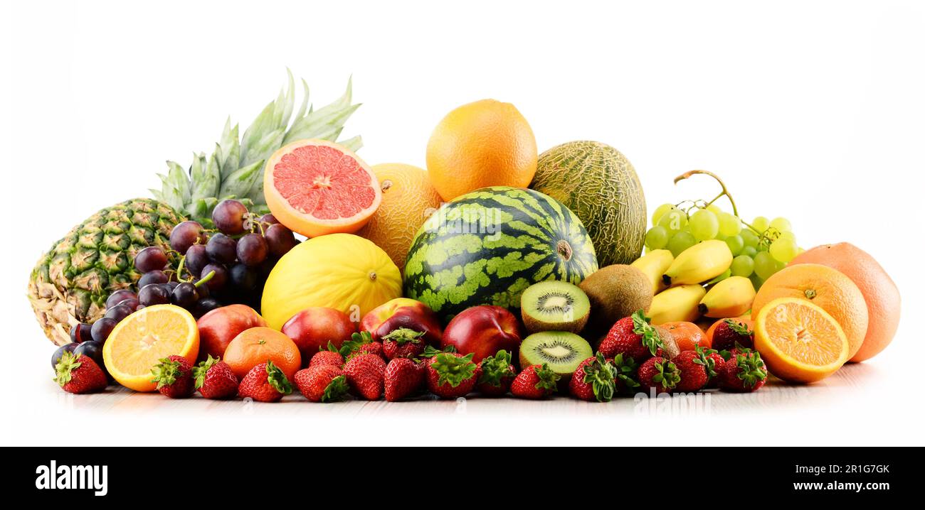Composition with assorted fruits. Balanced diet Stock Photo - Alamy