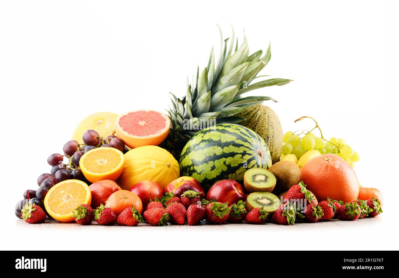 Composition with assorted fruits. Balanced diet Stock Photo - Alamy