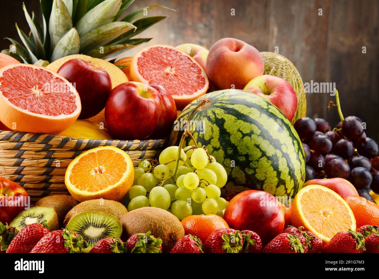 Composition with assorted fruits. Balanced diet Stock Photo - Alamy