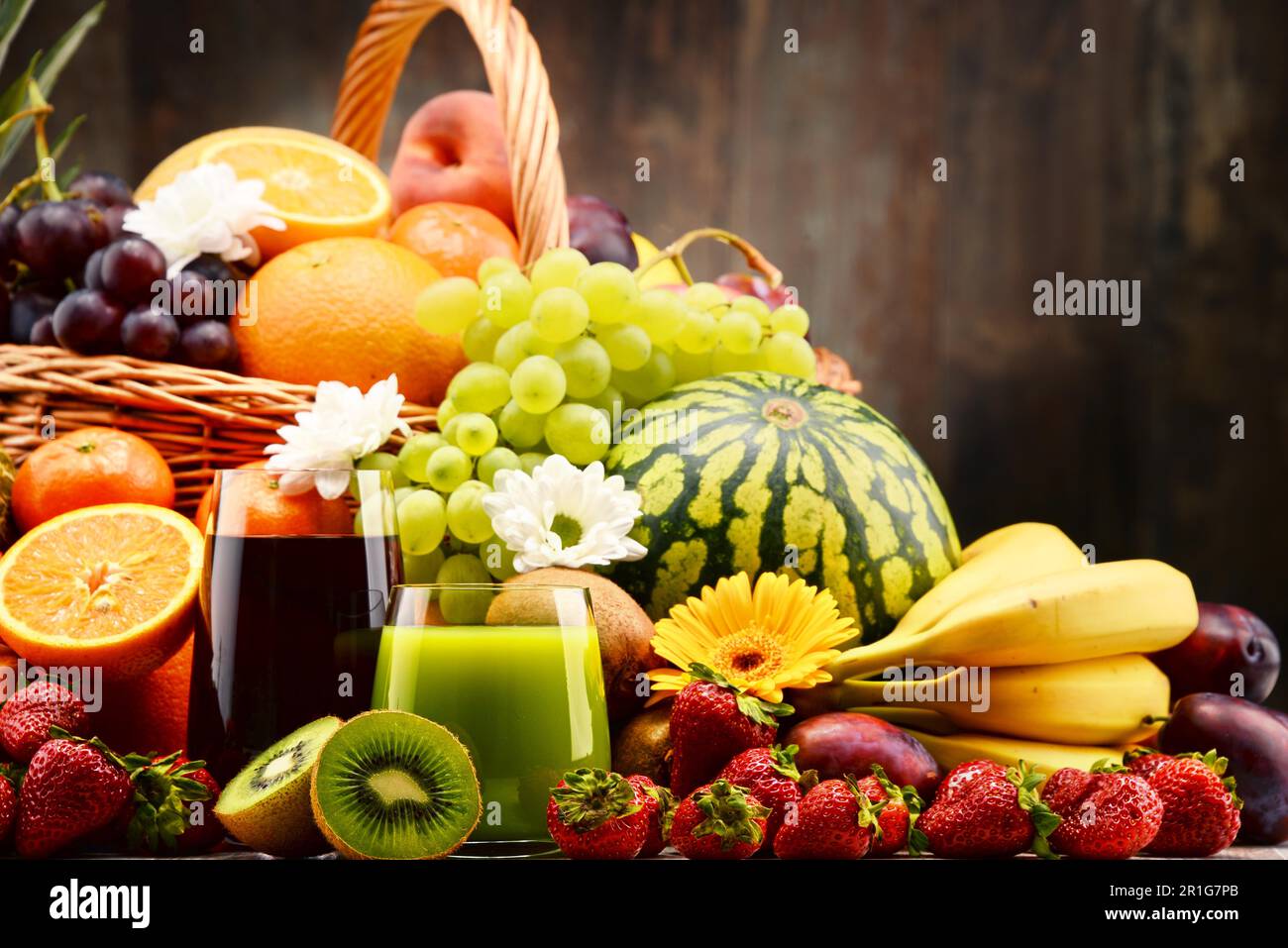 Composition with assorted fruits. Balanced diet Stock Photo - Alamy