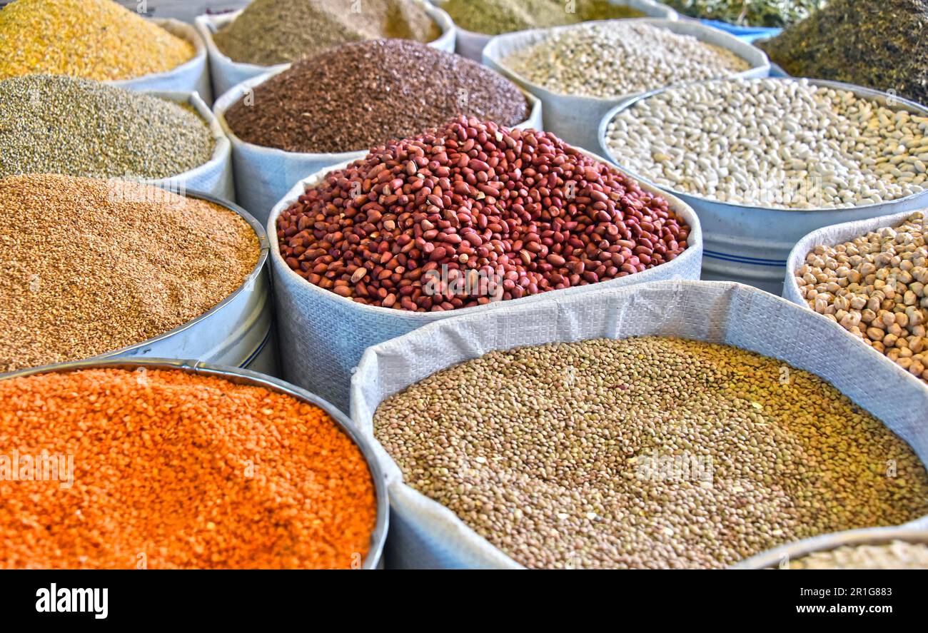 Dried food products on the arab street market stall Stock Photo - Alamy
