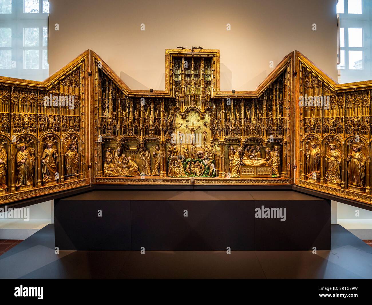 Carved wood and gilded altar. Dijon Art Museum. Magnificent painstaking ...