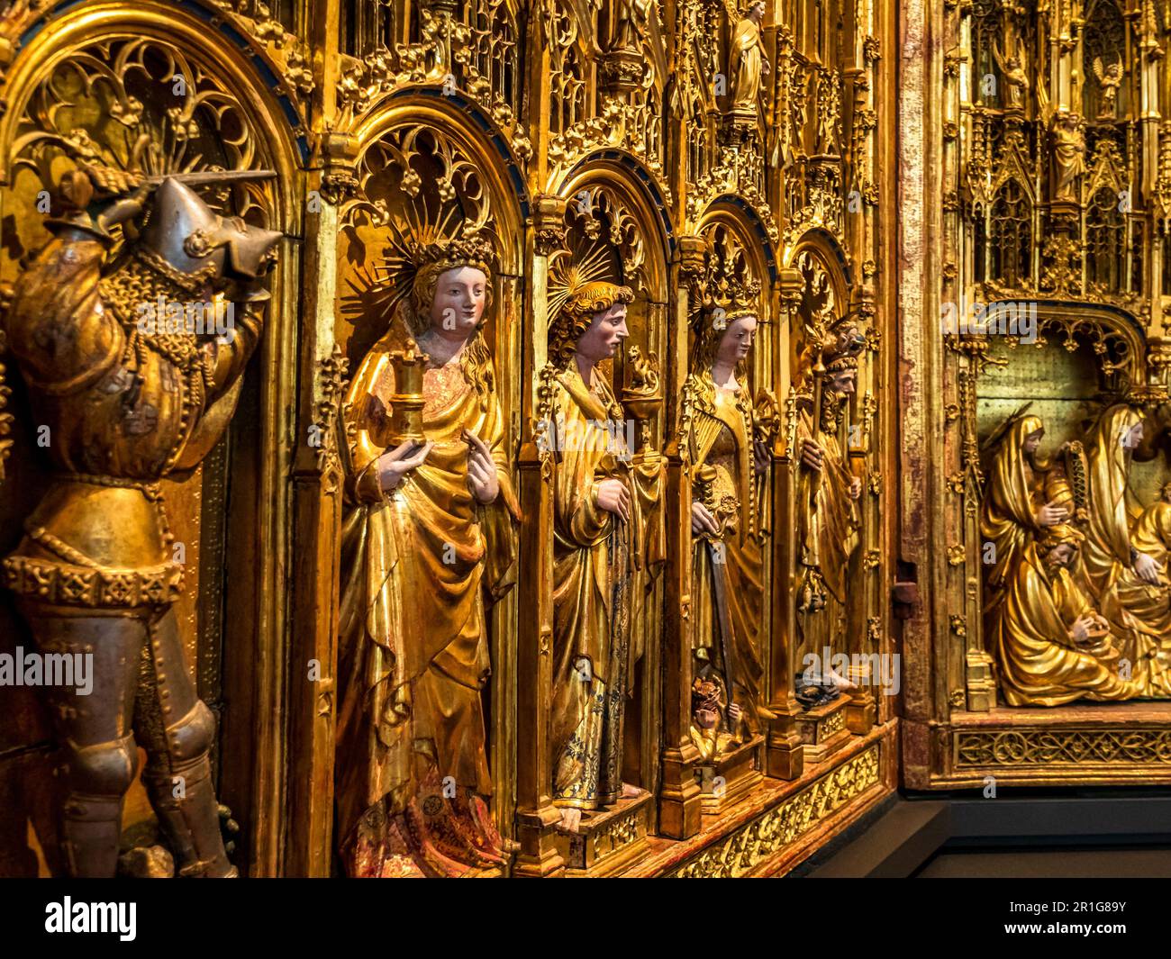 Carved wood and gilded altar. Dijon Art Museum. Magnificent painstaking ...