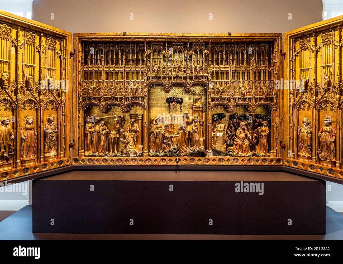 Carved wood and gilded altar. Dijon Art Museum. Magnificent painstaking ...