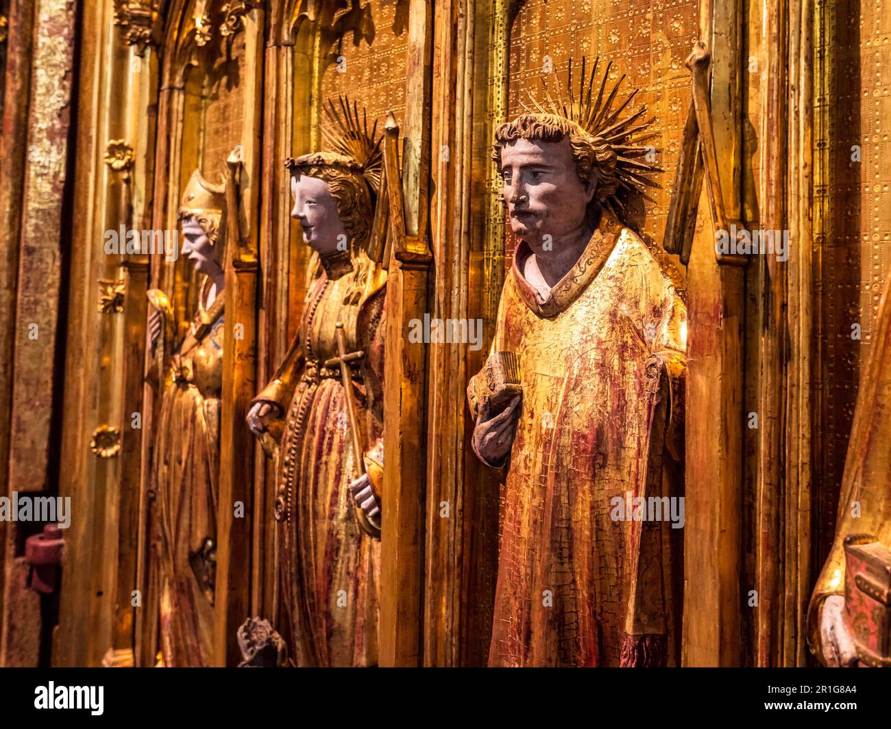 Carved wood and gilded altar. Dijon Art Museum. Magnificent painstaking ...