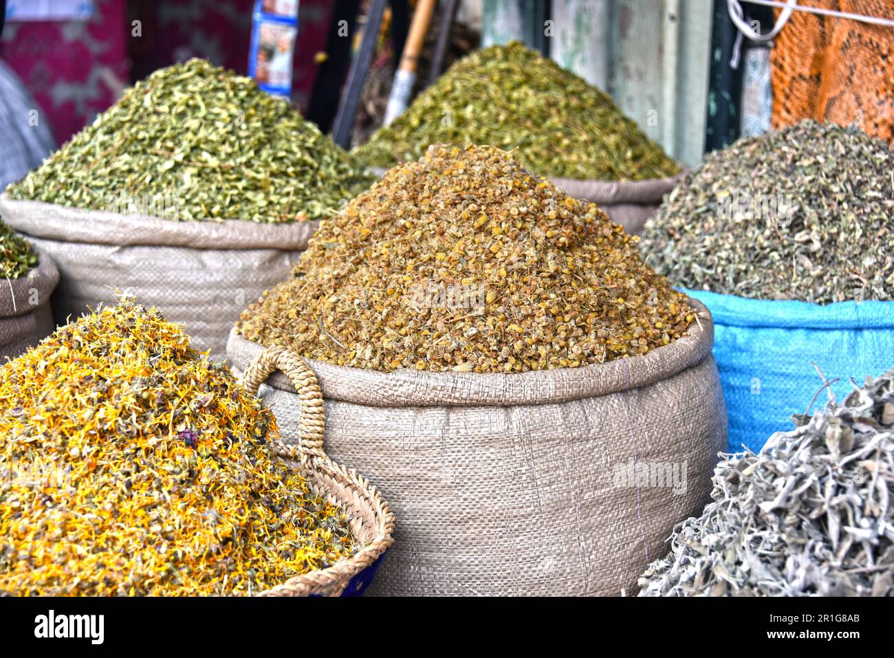 Variety of spices on the arab street market stall Stock Photo - Alamy