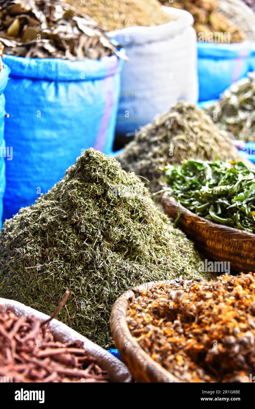 Variety of spices on the arab street market stall Stock Photo - Alamy