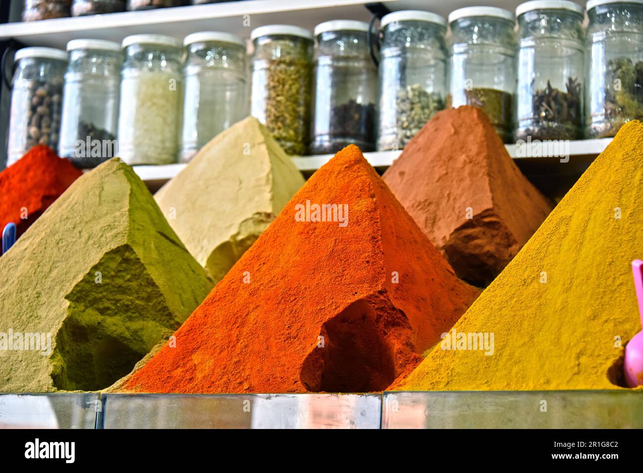 Variety of spices on the arab street market stall Stock Photo - Alamy
