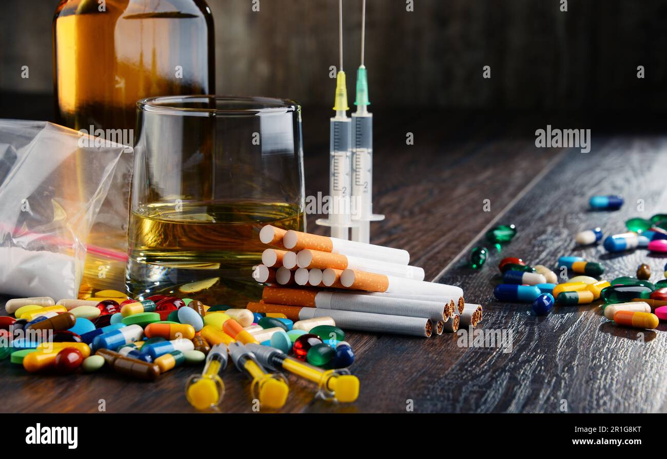 Variety of addictive substances, including alcohol, cigarettes and ...