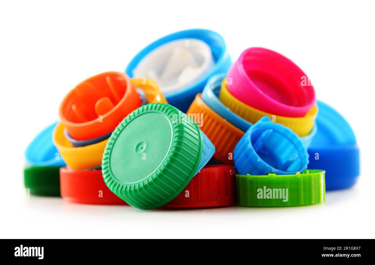 Composition with colorful plastic bottle caps Stock Photo - Alamy