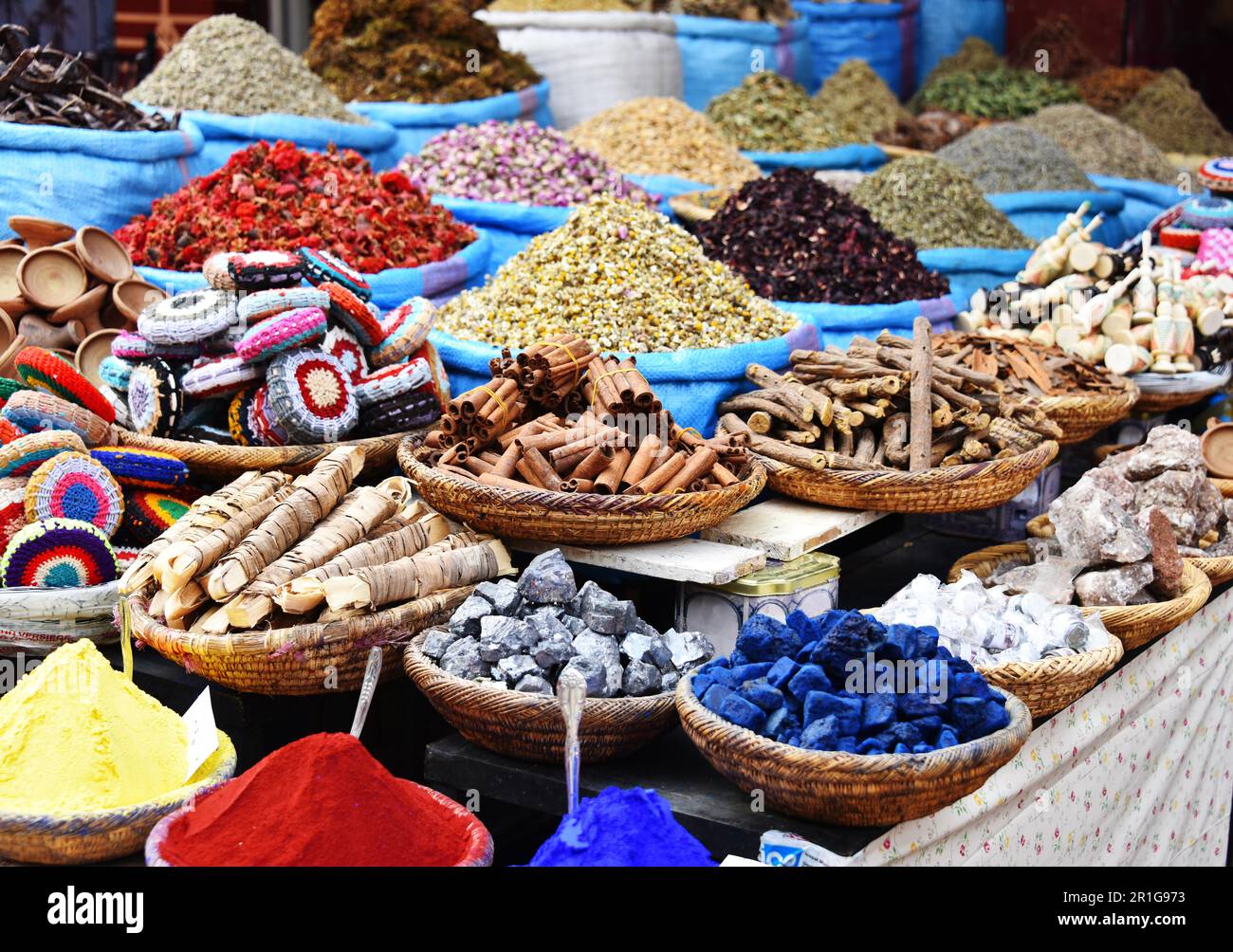 Variety of spices on the arab street market stall Stock Photo - Alamy