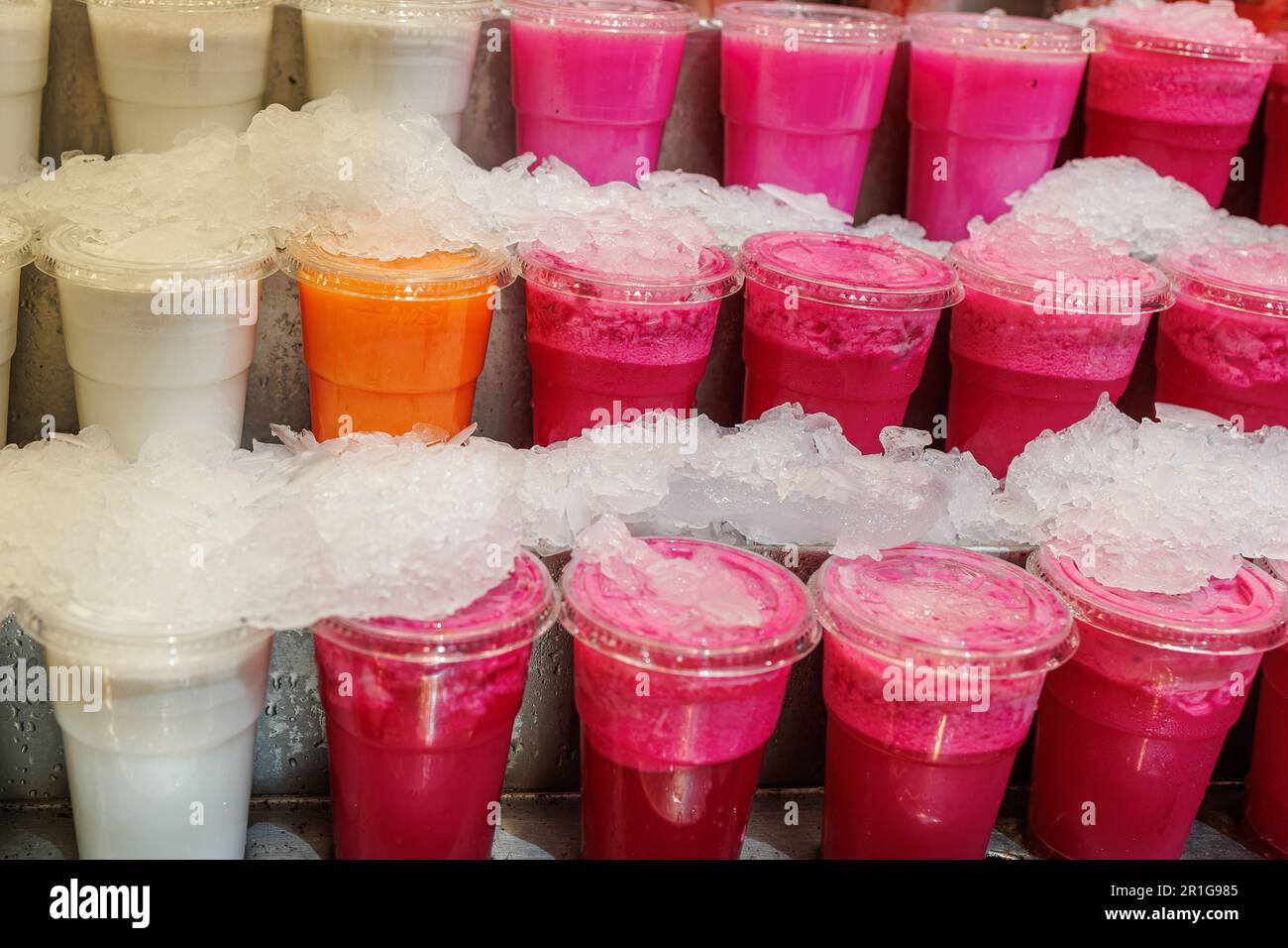 Iced Fruit Smoothies in the flavors of Banana, Grapefruit, Orange, Kiwi ...