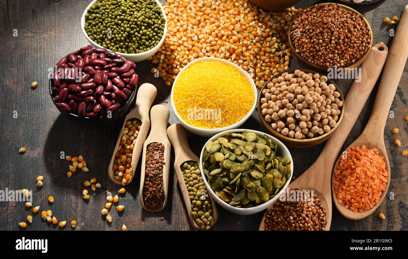 Composition with variety of vegetarian food ingredients Stock Photo - Alamy