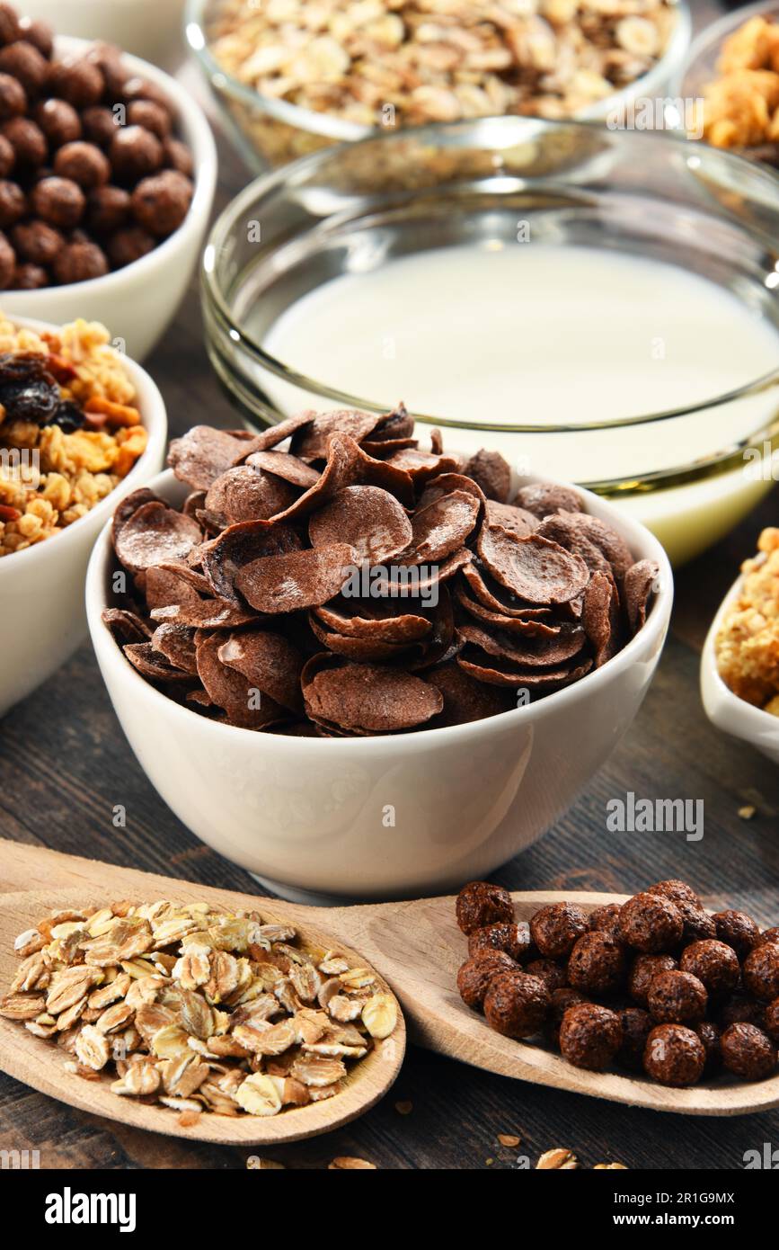 Composition with different sorts of breakfast cereal products Stock ...