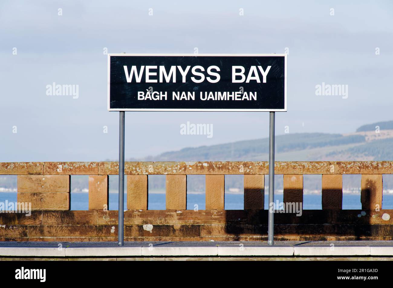 Wemyss Bay train station sign at terminal platform Stock Photo - Alamy