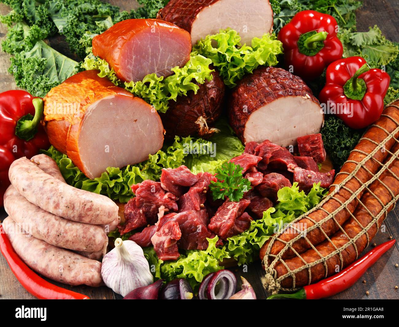 Variety of meat products including ham and sausages Stock Photo - Alamy