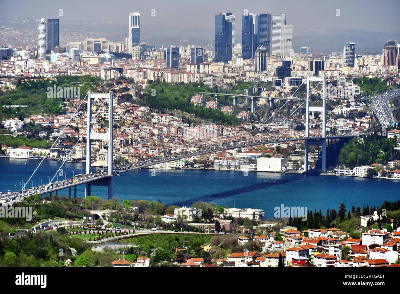 Panoramic view of Istanbul with the Bosphorus Bridge over Bosphorus ...