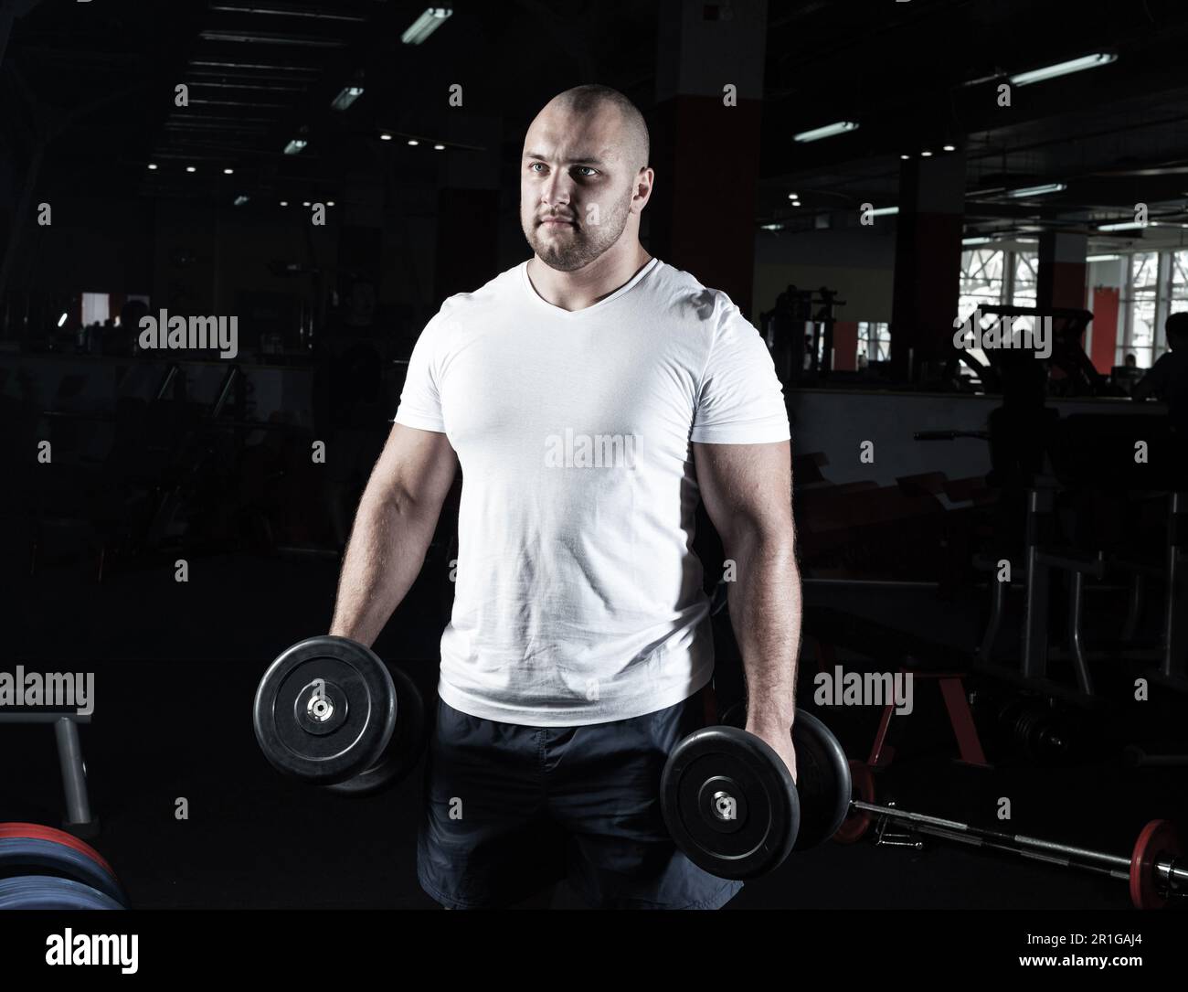 Male bodybuilder engaged with dumbbells in the gym Stock Photo - Alamy