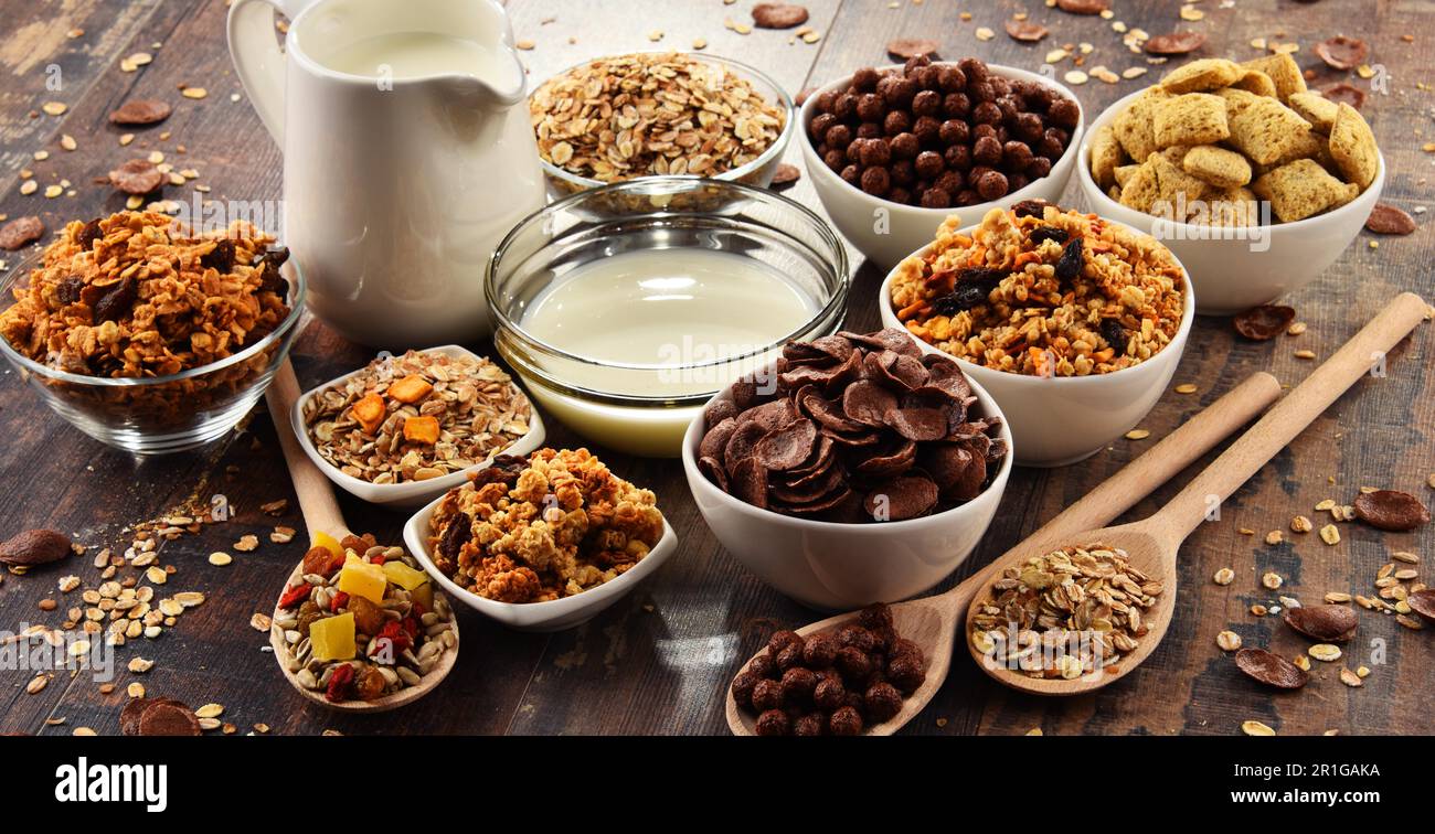Composition with different sorts of breakfast cereal products Stock ...