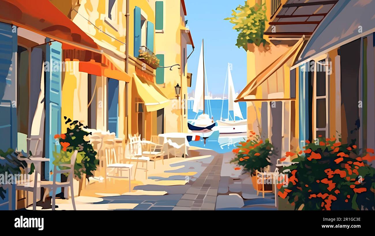 Beautiful summer day in a small town by the sea Stock Photo - Alamy