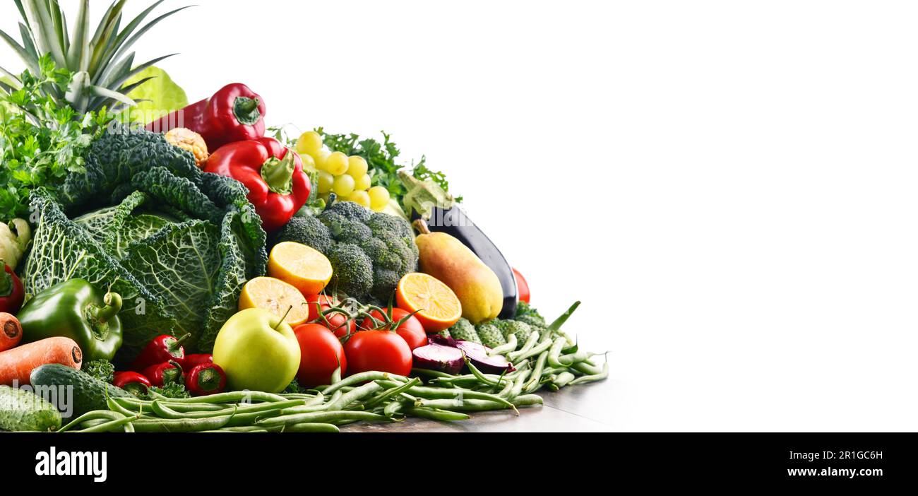 Composition with variety of raw organic vegetables and fruits. Balanced ...