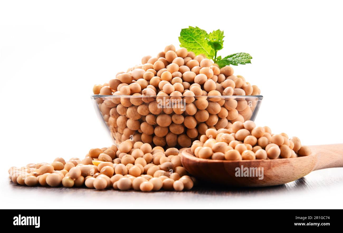 Bowl of soya beans isolated on white background Stock Photo - Alamy