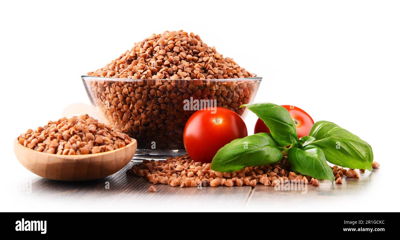 Bowl of buckwheat kasha isolated on white Stock Photo - Alamy