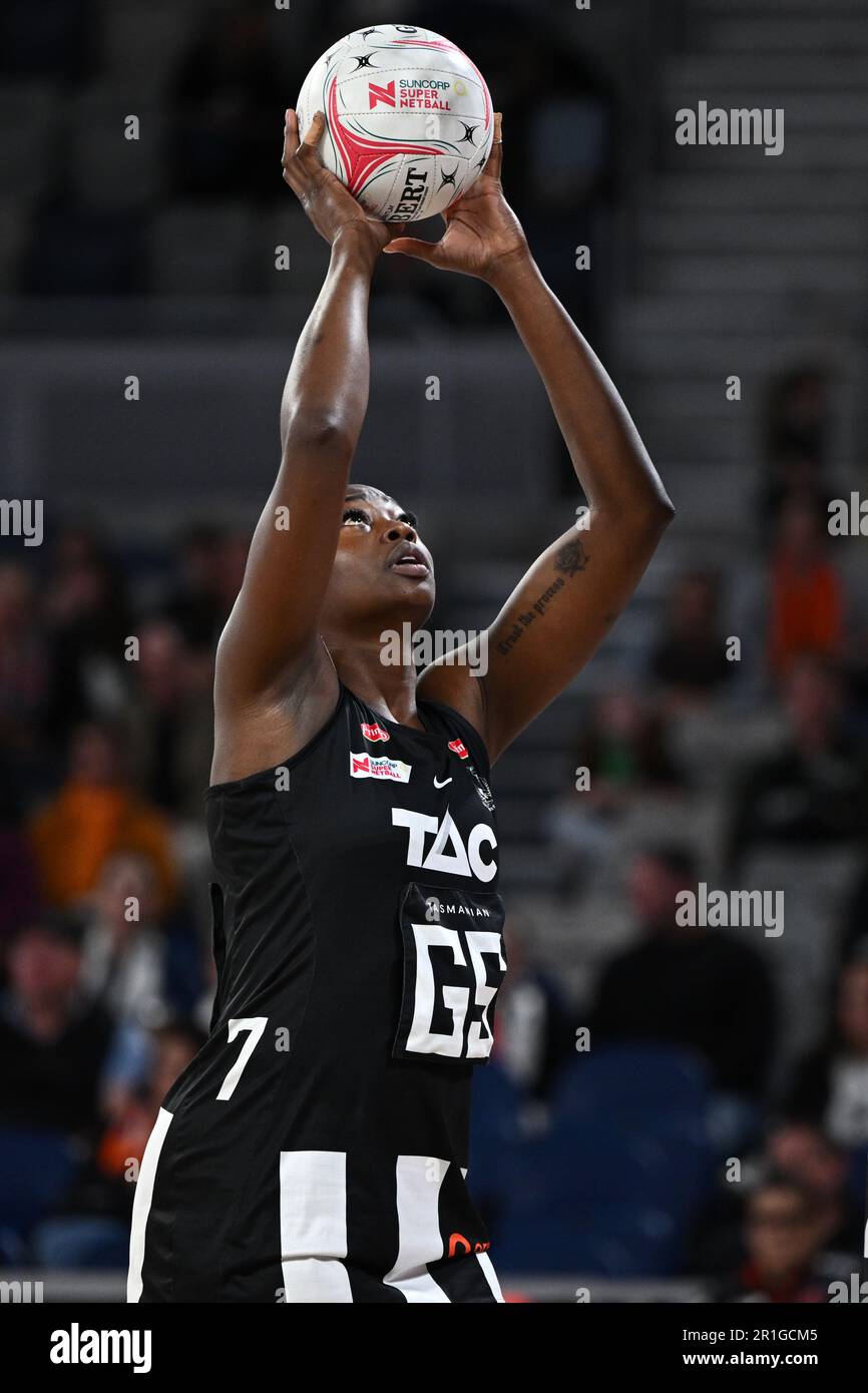 Shimona Nelson of the Magpies during the Super Netball Round 9 match ...