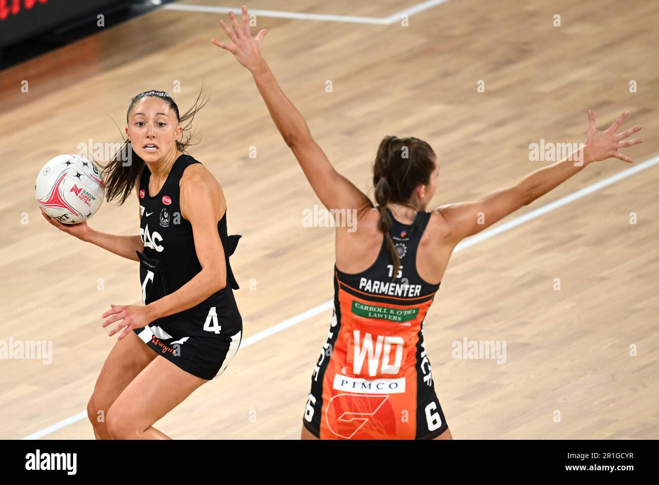 Molly Jovic of the Magpies during the Super Netball Round 9 match ...