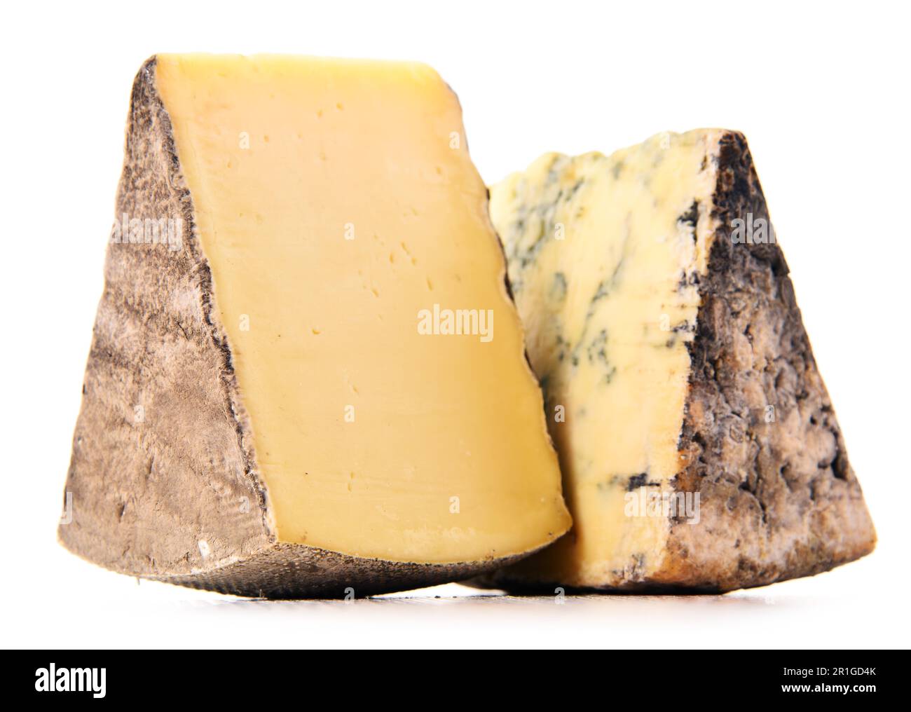 Two pieces of cheese isolated in white background Stock Photo - Alamy