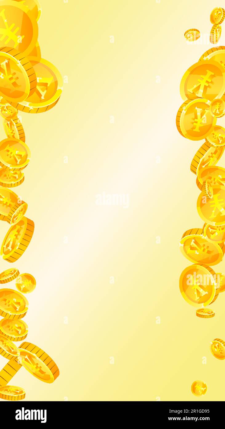 Chinese yuan coins falling. Scattered gold CNY coins. China money ...