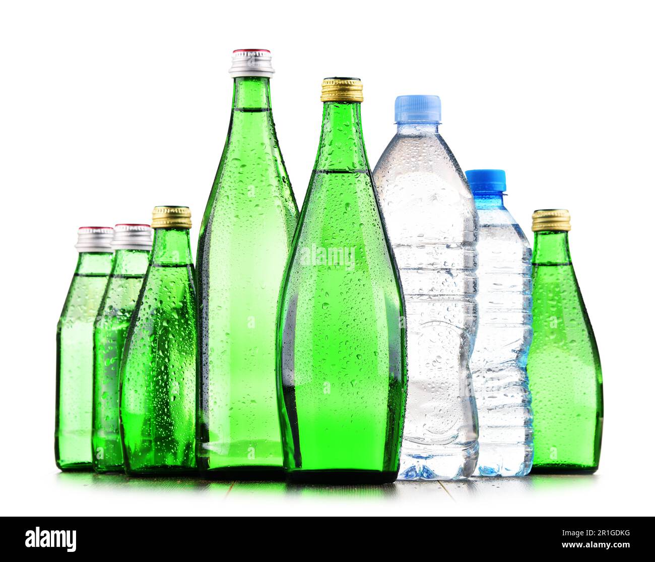 Composition with different sorts of bottles containing mineral water ...
